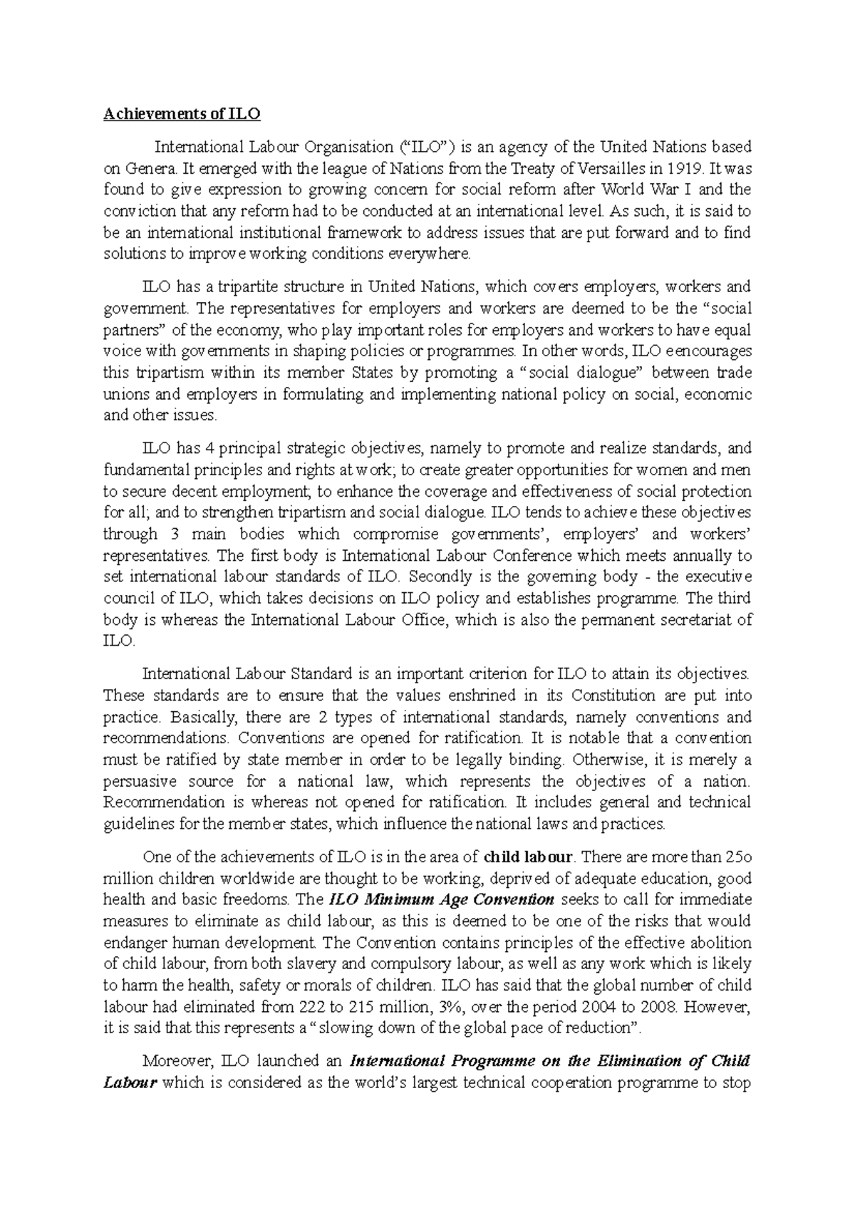 Achievements of ILO - des - Achievements of ILO International Labour ...