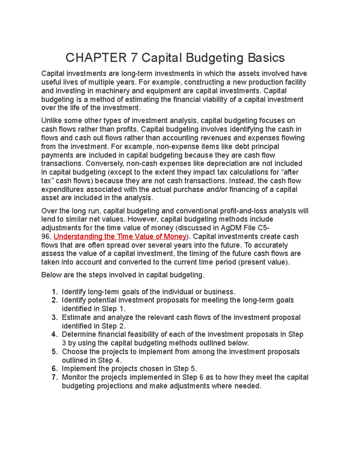 Chapter 7 Capital Budgeting Basics - CHAPTER 7 Capital Budgeting Basics Capital investments are ...