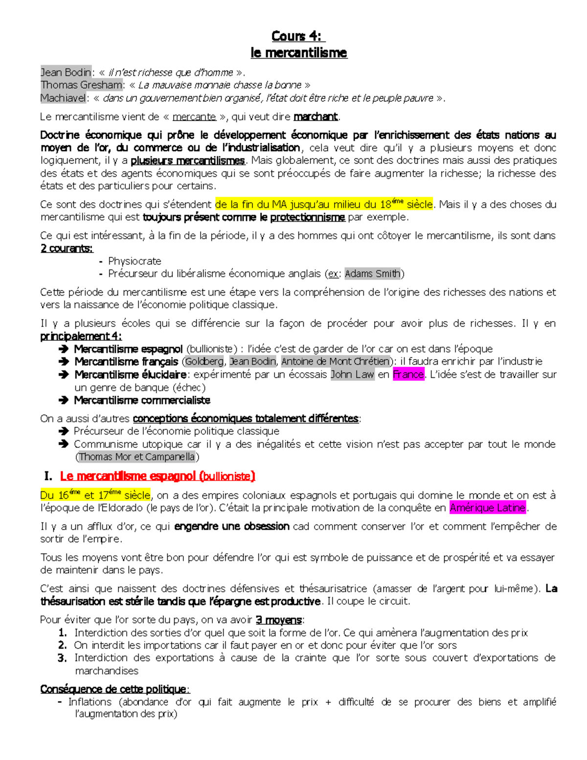 4. Cours 4 ( Mercantilisme) - Cours 4: le mercantilisme Jean Bodin ...