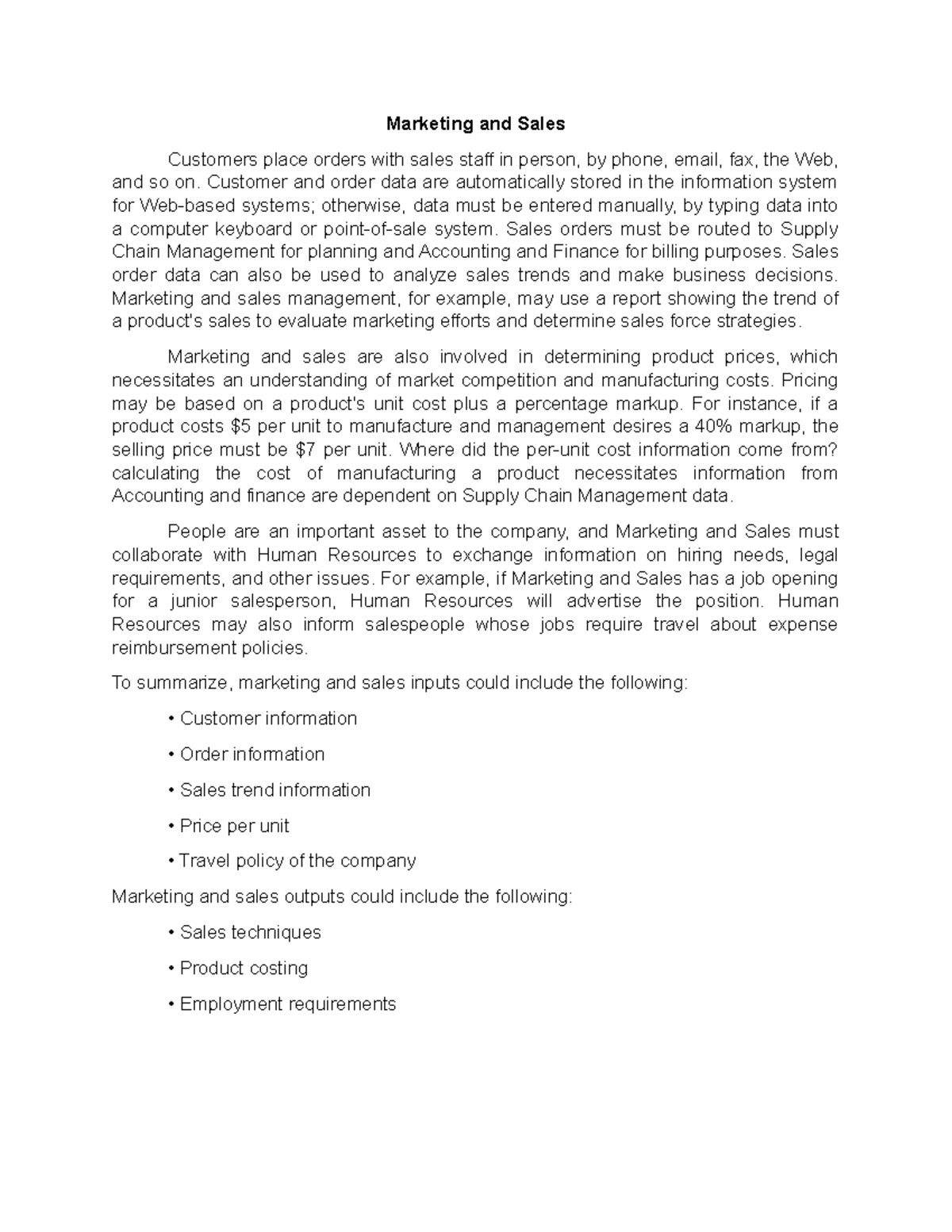 Lesson 6 Marketing and Sales - Marketing and Sales Customers place ...