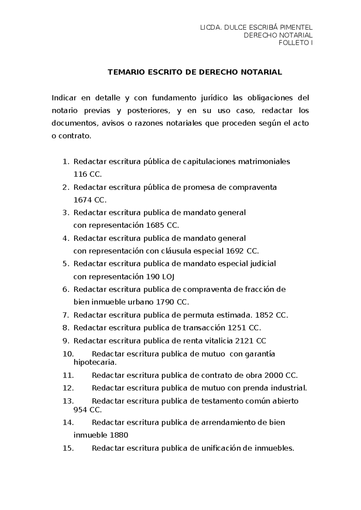 Temario Escrito DE Derecho Notarial - DERECHO NOTARIAL FOLLETO I ...