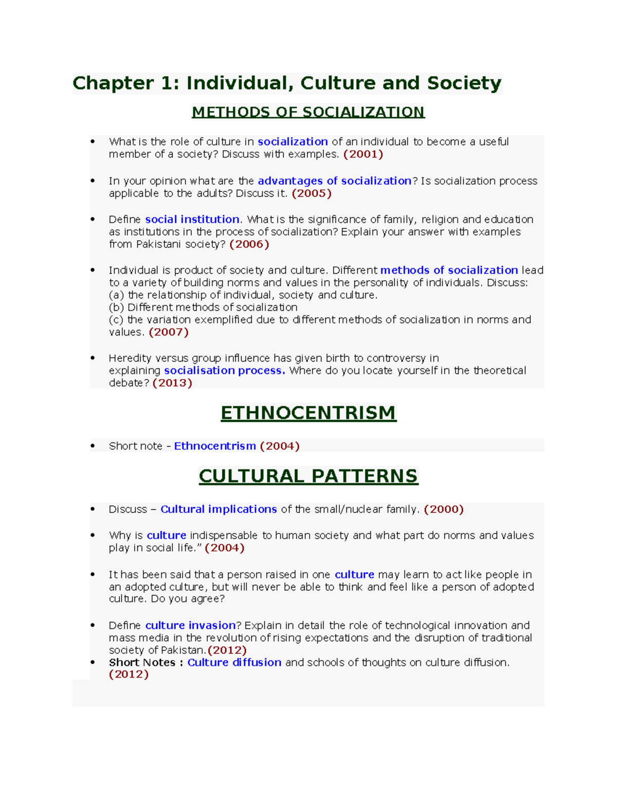 Most Repeated Questions of sociology CSS - Chapter 1: Individual ...