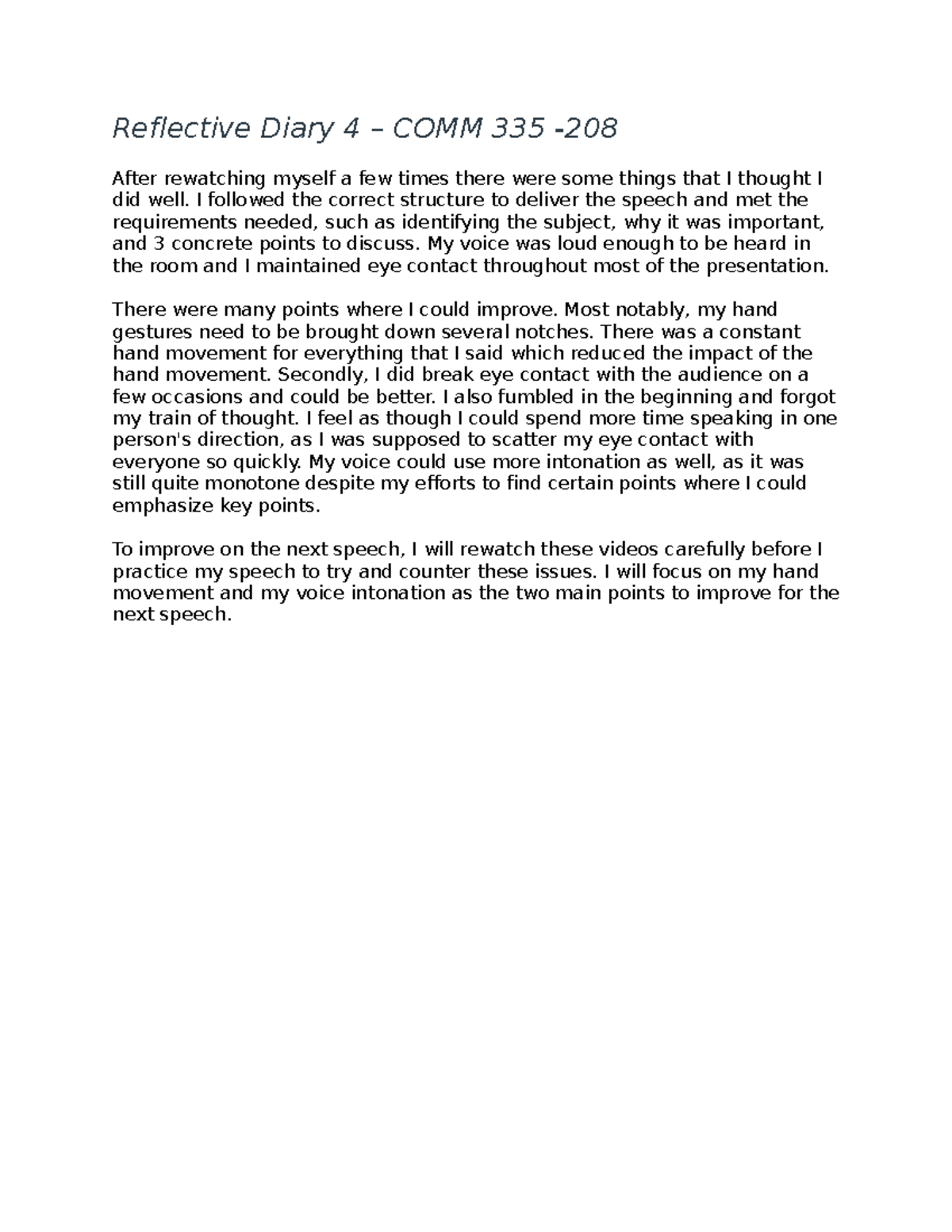 Reflective Diary 4 - Comm 335 - 208 - COMM 395 - UBC - Studocu