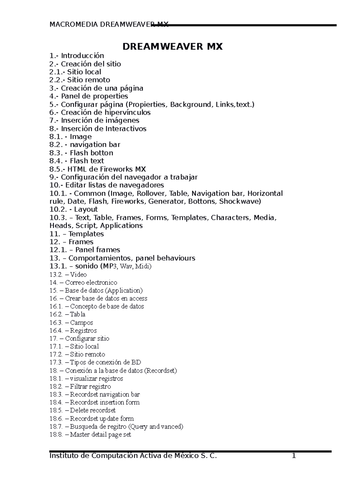 Macromedia Dreamweaver MX - DREAMWEAVER MX 1.- Introducción 2 ...