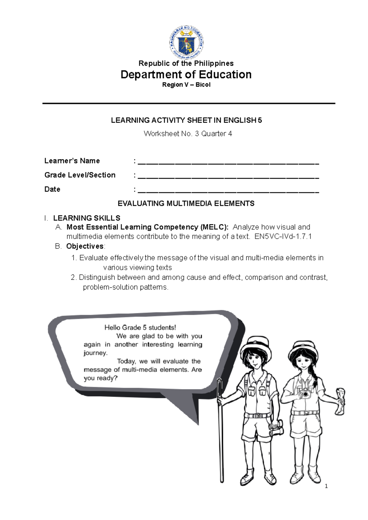 ENG - Notes - Republic of the Philippines Department of Education ...