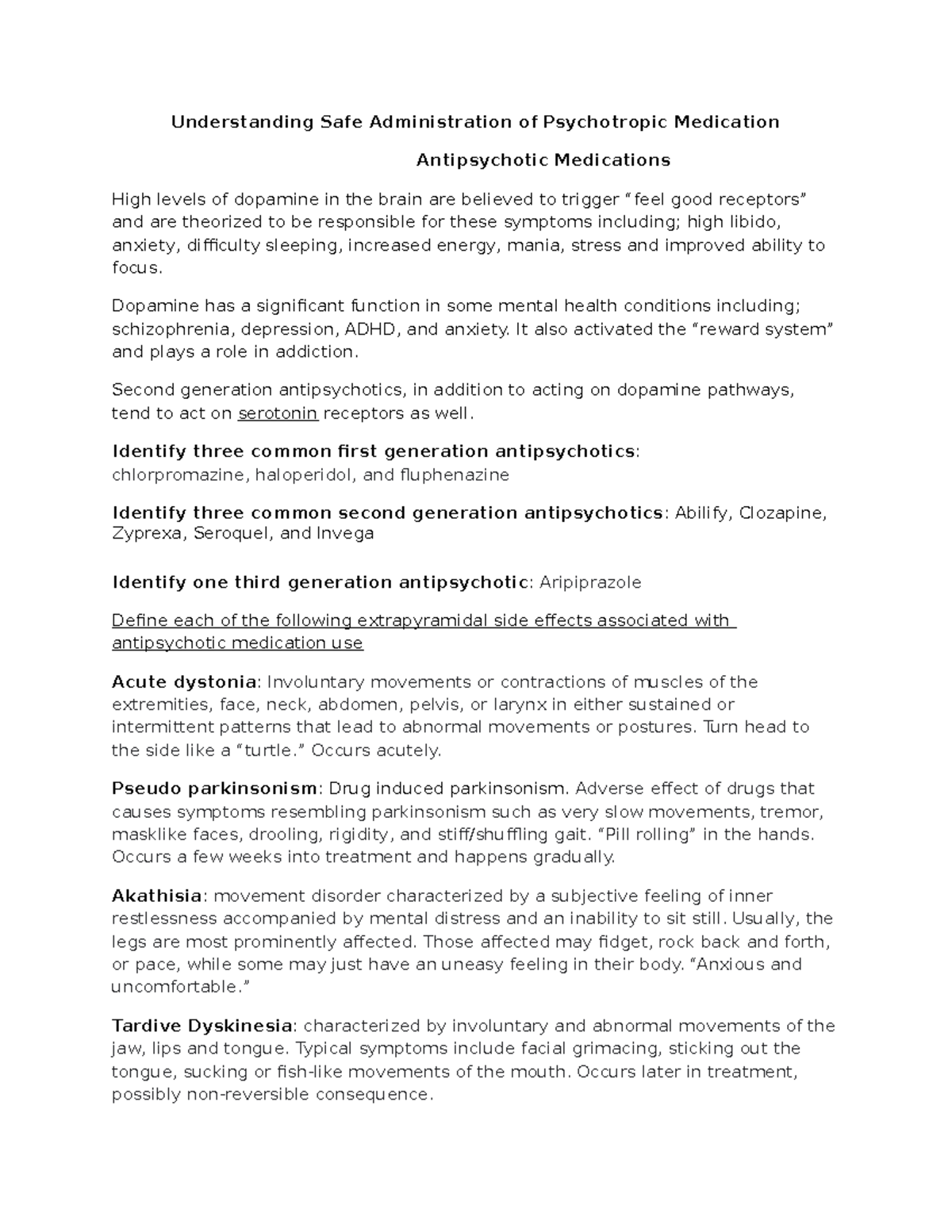 Psychopharmalogical study guide - Understanding Safe Administration of ...