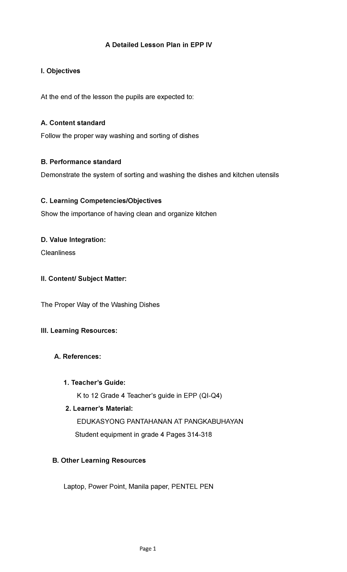 A detailed lesson plan in epp ivdocx - Page 1 A Detailed Lesson Plan in ...
