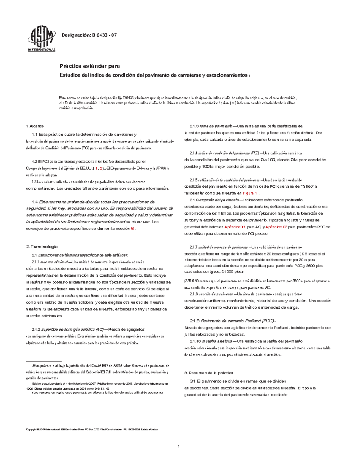 ASTM-D-6433-07 - NORMA - Designación: D 6433 - 07 Práctica estándar ...