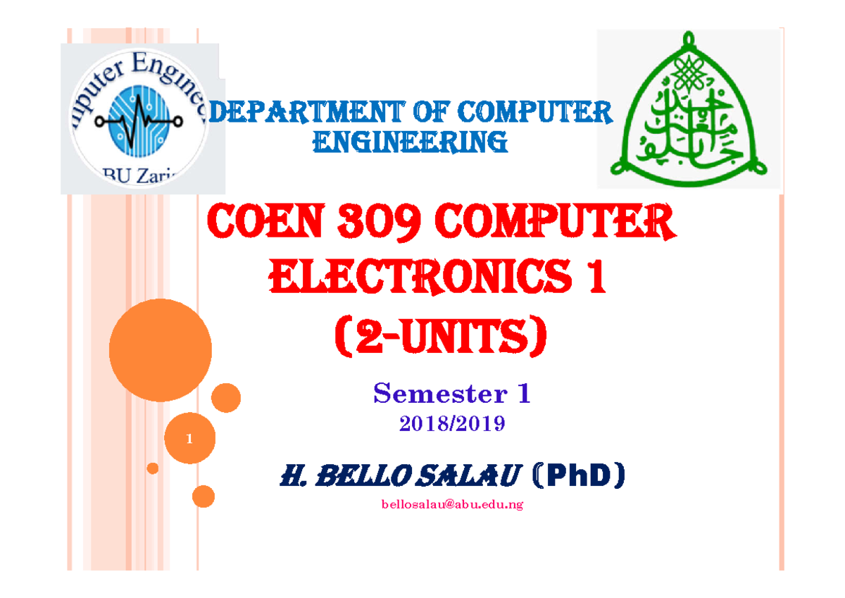 1-2 COEN 309 - COEN 309 COMPUTER ELECTRONICS 1 ( 2 - UNITS) Semester 1 ...