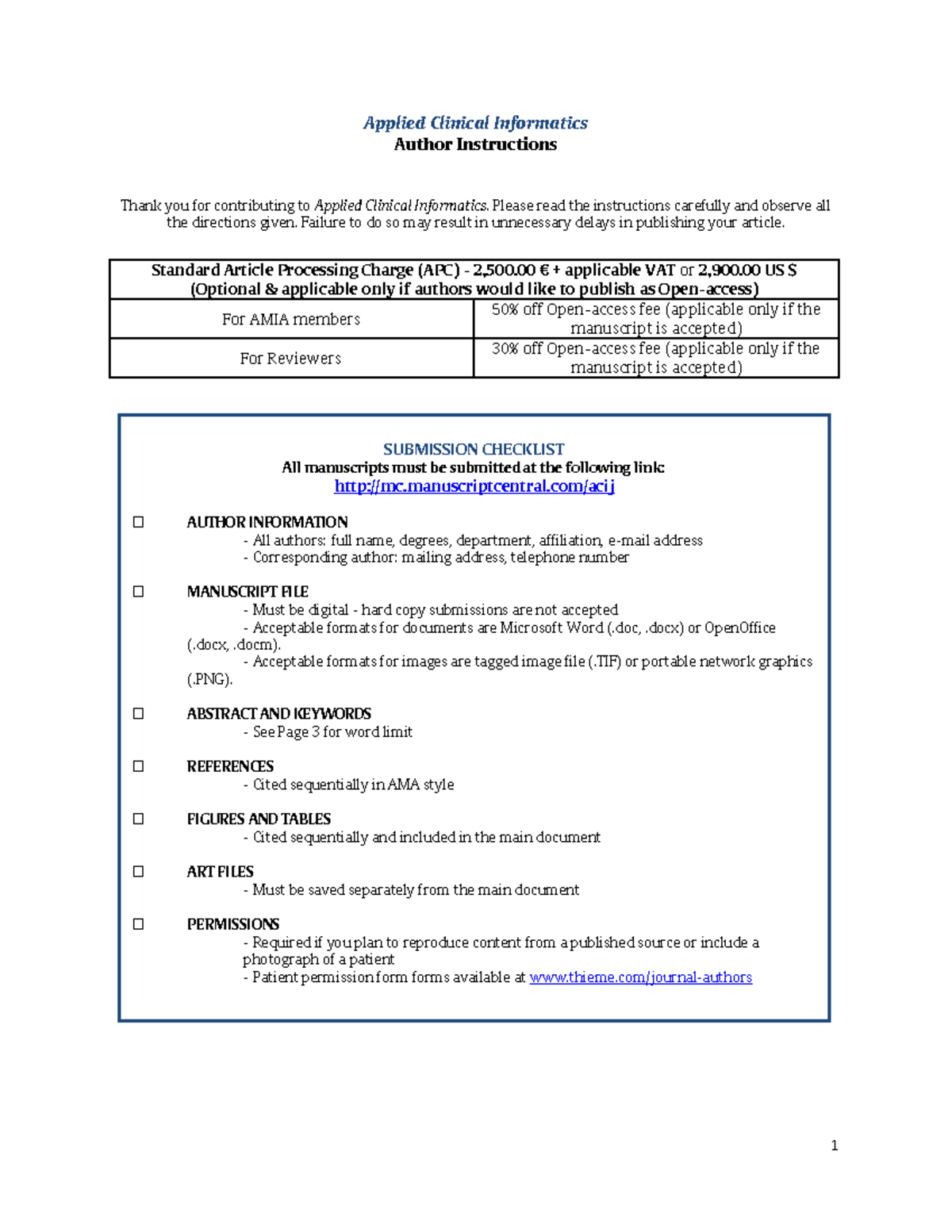 Applied Clinical Informatics Instructions to Authors - Applied Clinical ...