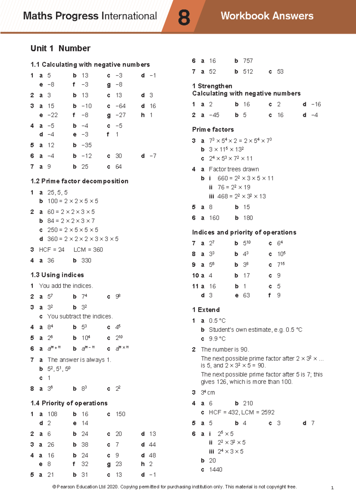 Yr 8 math workbook answer - Unit 1 Number 1 Calculating with negative ...