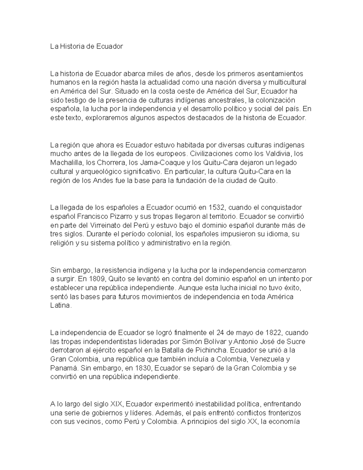 La Historia de Ecuador - Situado en la costa oeste de América del Sur ...