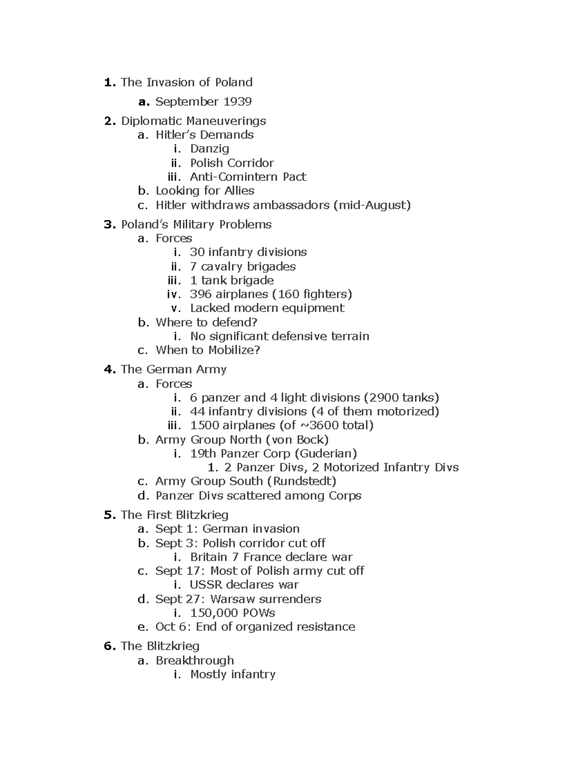 The Invasion of Poland - Notes - 1 Invasion of Poland a. September 1939 ...