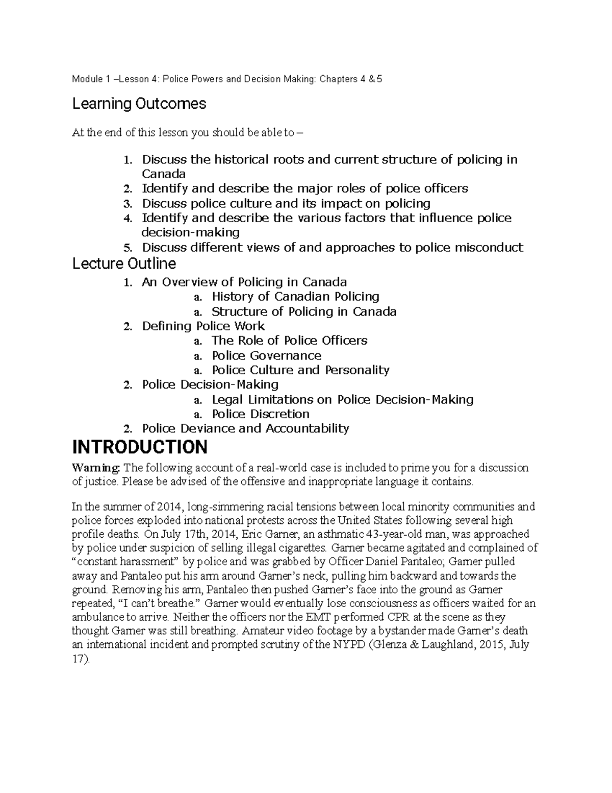 Lesson 4 Police Powers and Decision-Making - Module 1 –Lesson 4: Police Powers and Decision ...