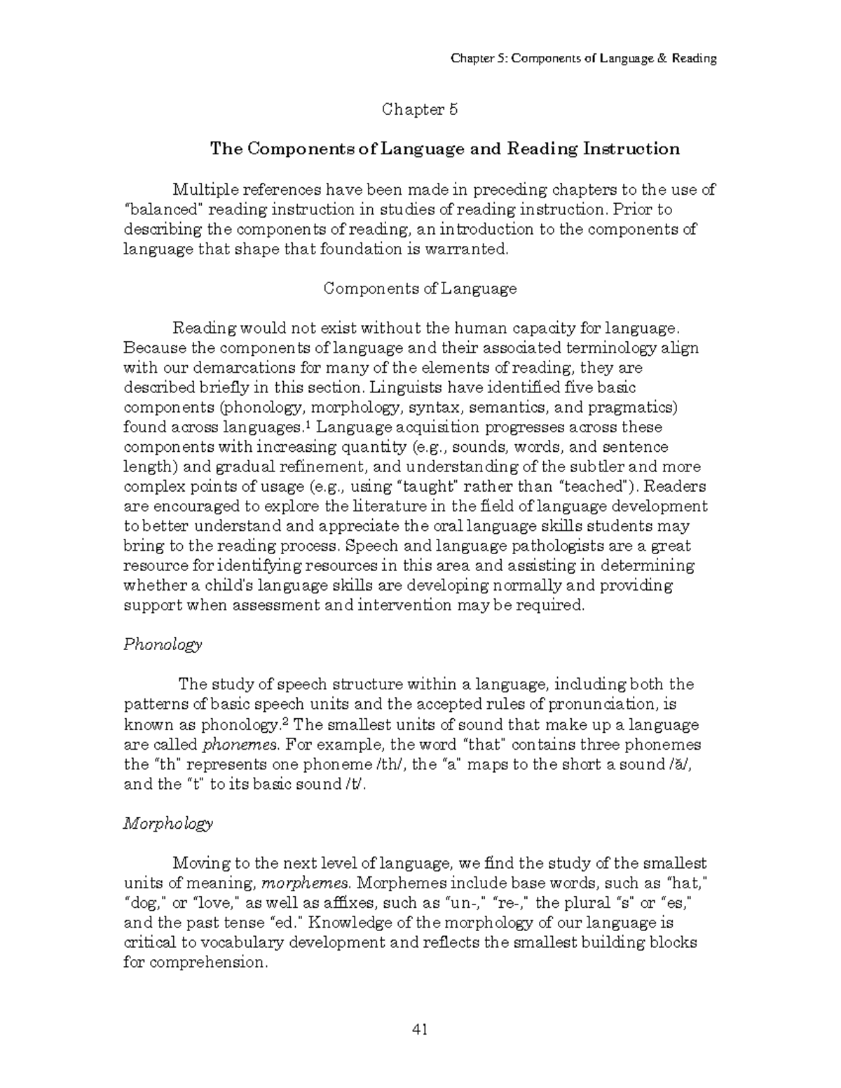 Components of lang and reading instruction - Chapter 5 The Components ...