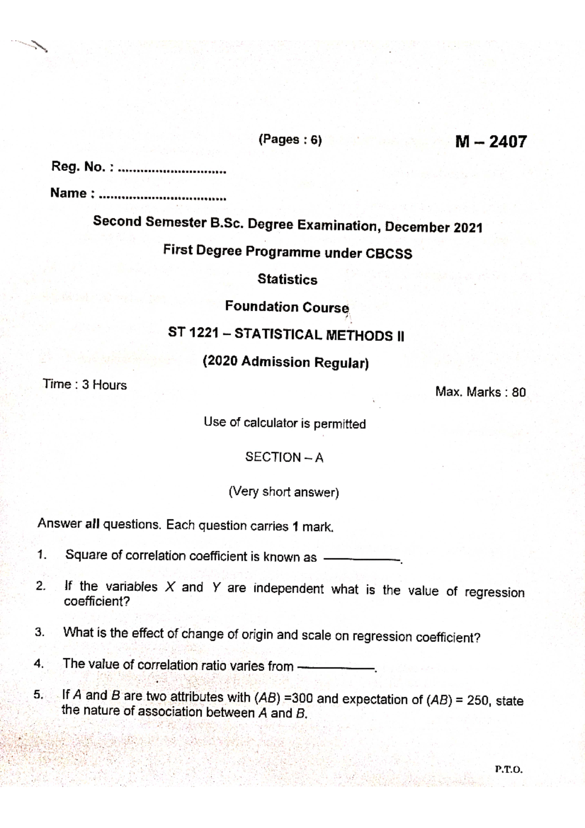 STATISTICAL METHODS II - ST 1221 - Bsc Statistics - Studocu