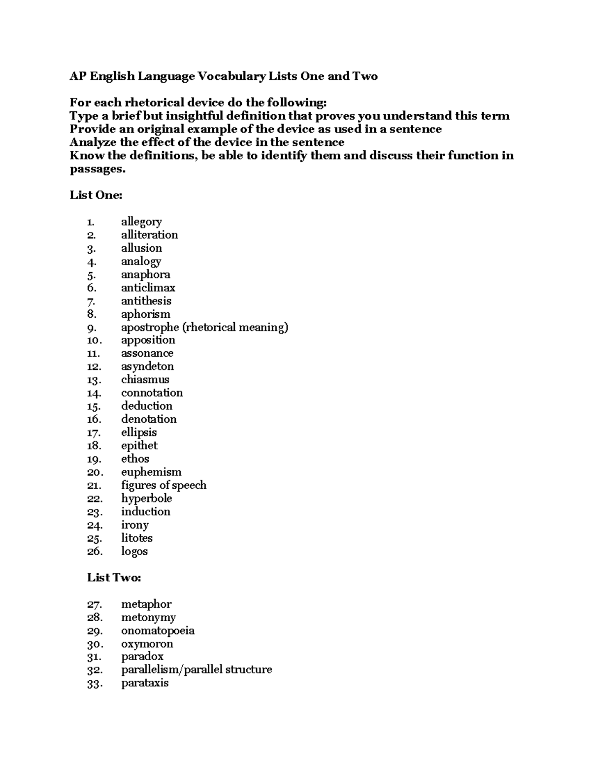 Rhetorical Devices lists 1 and 2 updated - AP English Language ...