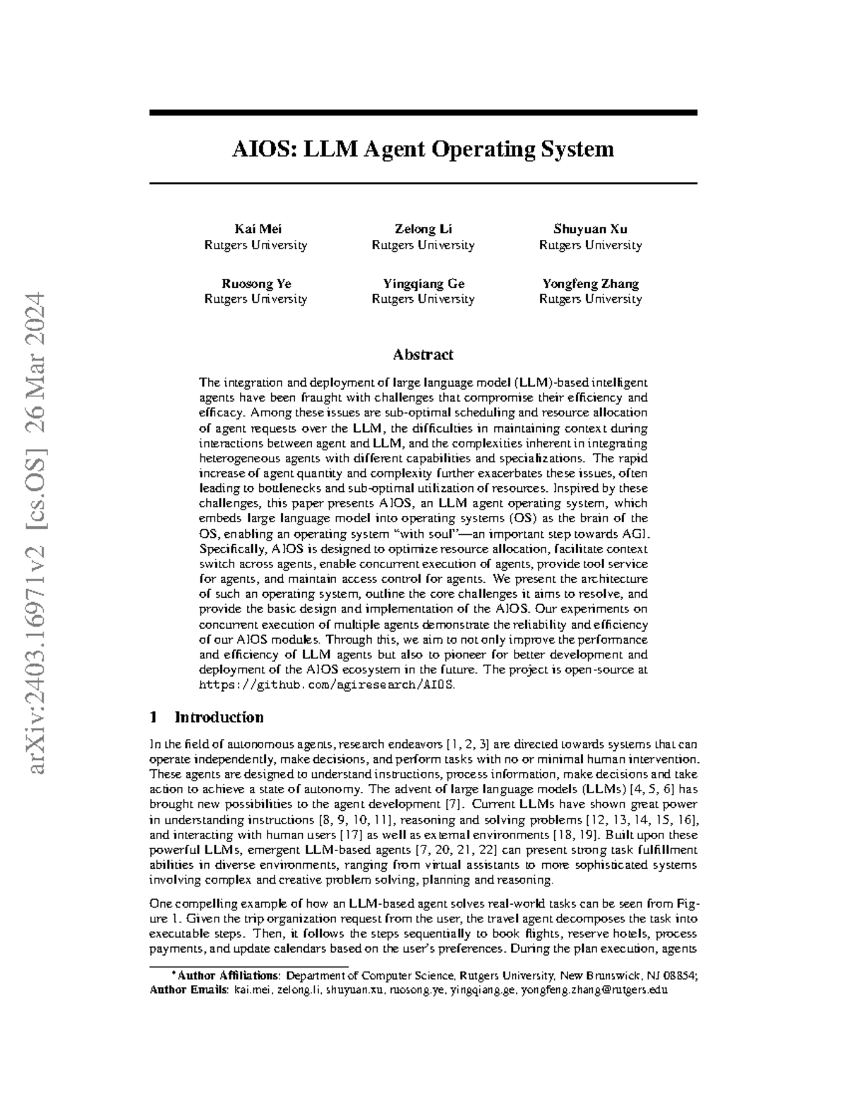 2403 Code Needed Aios Llm Agent Operating System Kai Mei Rutgers University Zelong Li