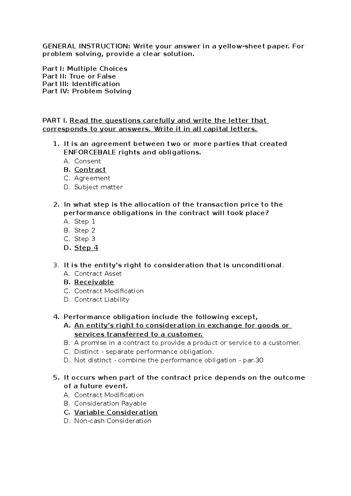 Answer-Key - Answer-Key for quizzes - GENERAL INSTRUCTION: Write your ...