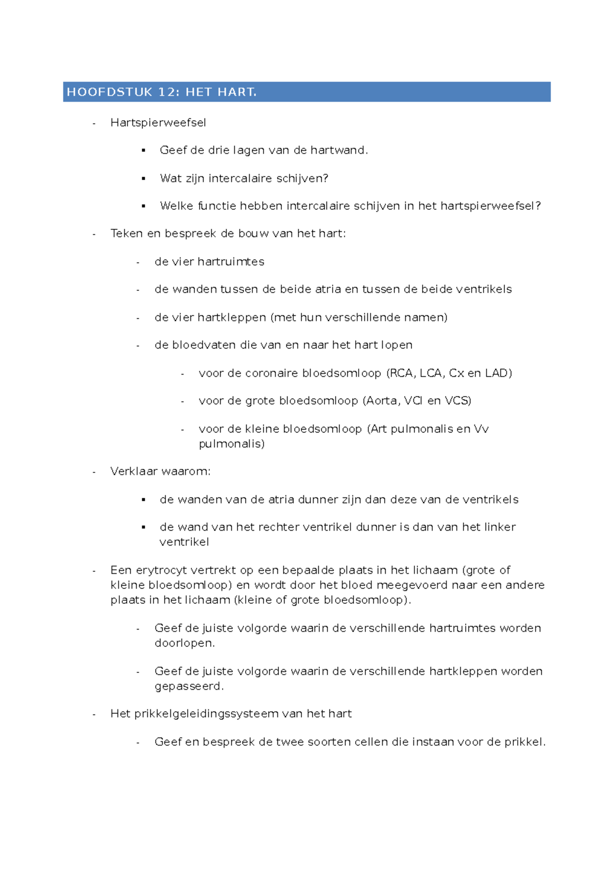 2324 AF12 Keypoints Het hart - HOOFDSTUK 12: HET HART. Hartspierweefsel ...