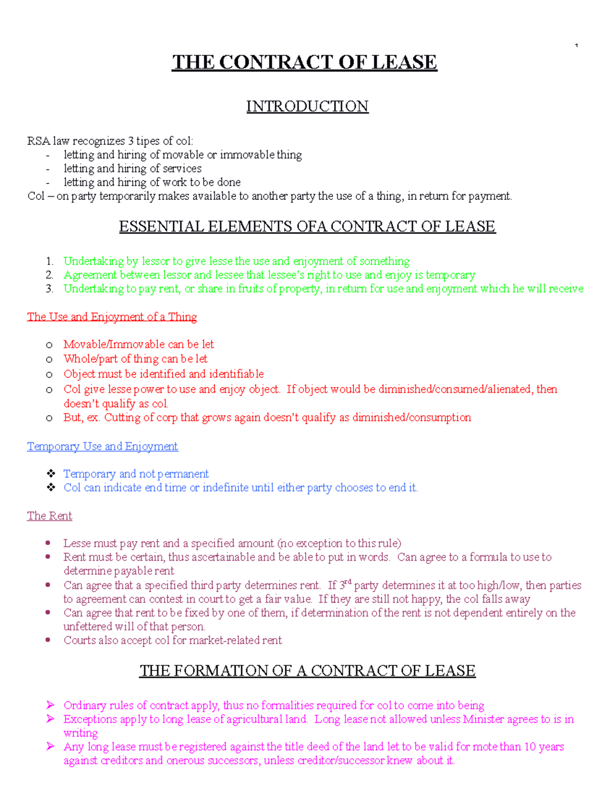 CLA1502 Unit 2 Contract of Lease Ch 14 - THE CONTRACT OF LEASE ...