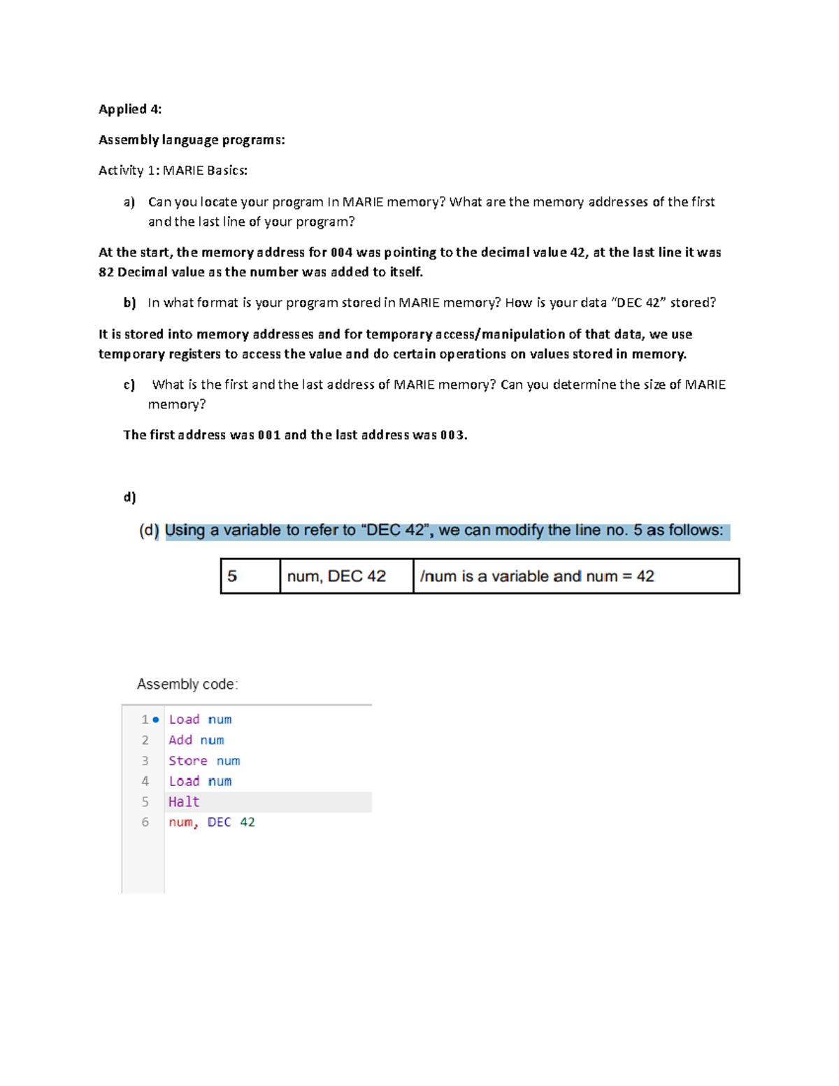 Applied 4 - Applied 4: Assembly language programs: Activity 1: MARIE ...