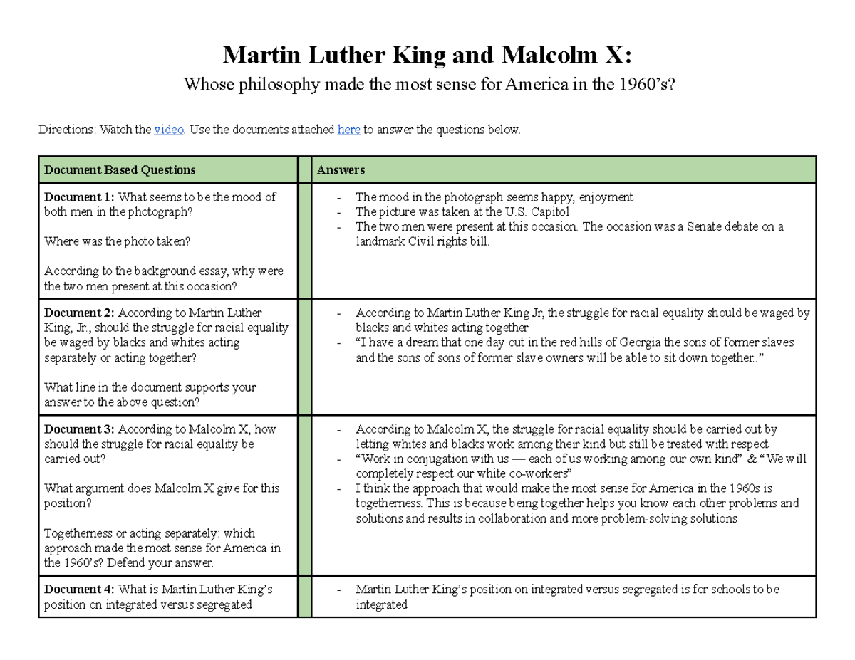 DBQ Martin Luther King and Malcolm X -1 - Martin Luther King and ...