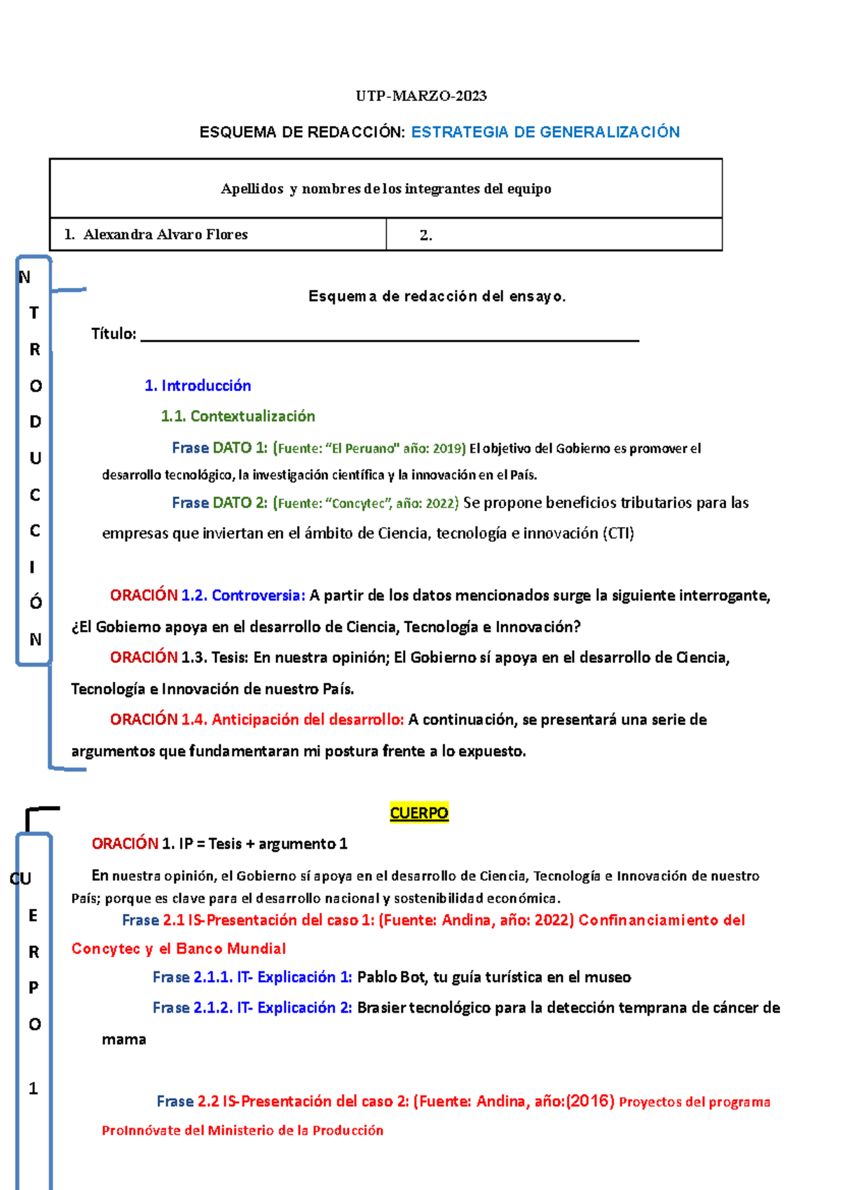 Redacción Generalización Marzo 2023 - UTP-MARZO- ESQUEMA DE REDACCIÓN ...