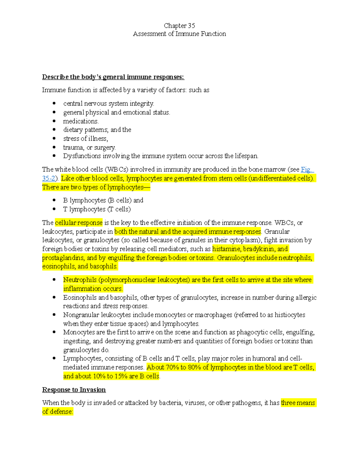 Chapter 35 Immune Function - Assessment of Immune Function Describe the ...