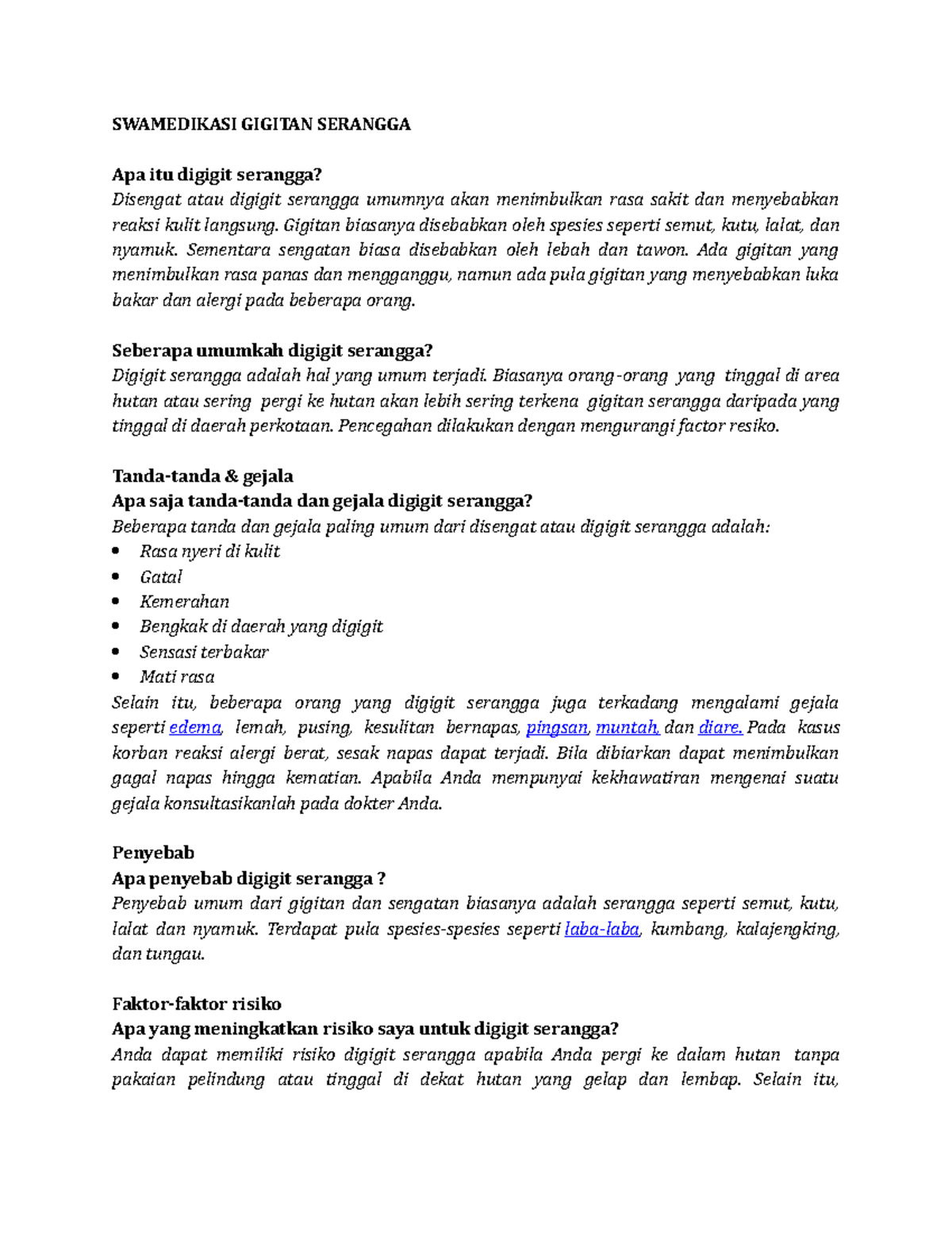 Swamedikasi Gigitan Serangga - SWAMEDIKASI GIGITAN SERANGGA Apa itu ...