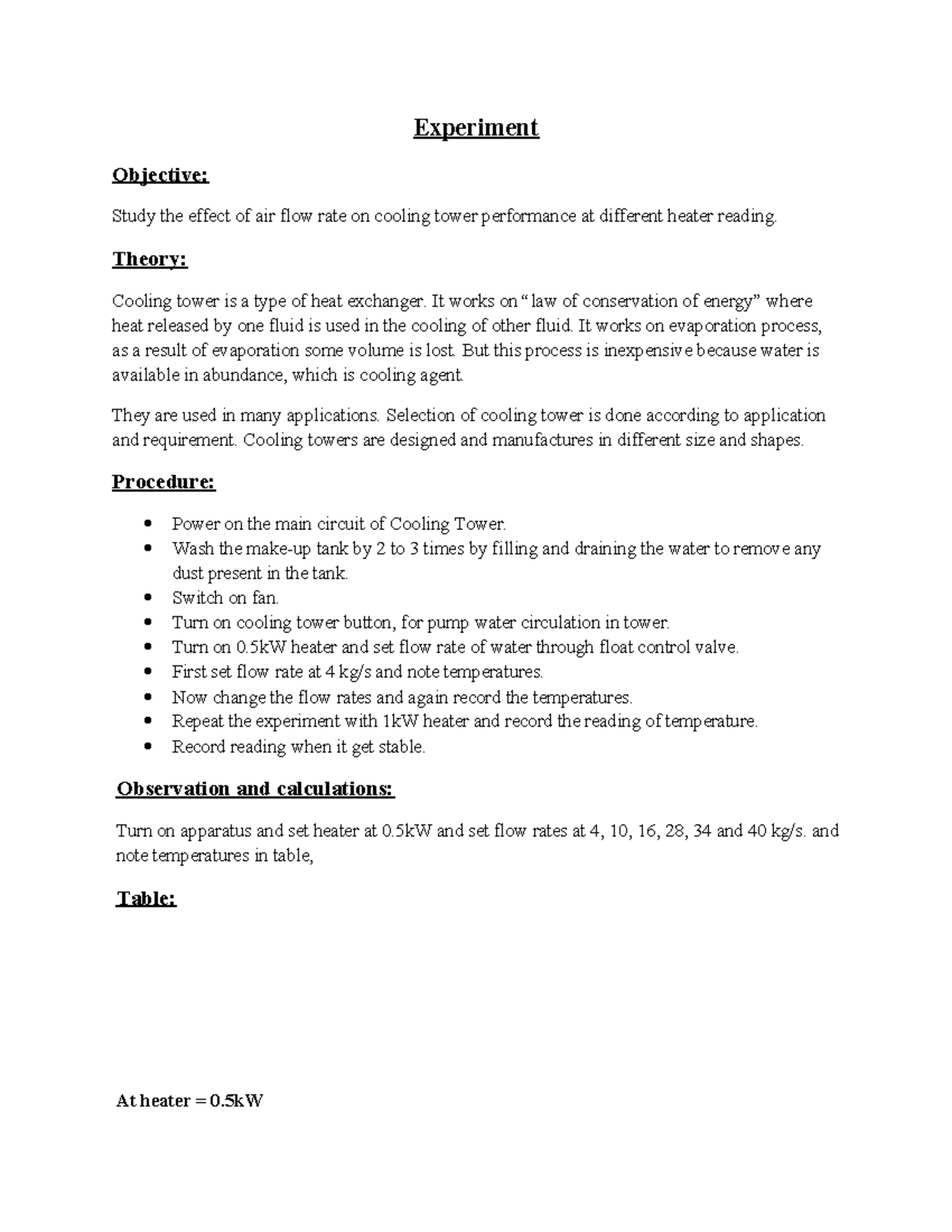 Exp 1 - Lab report for the help - Experiment Objective: Study the effect of air flow rate on ...