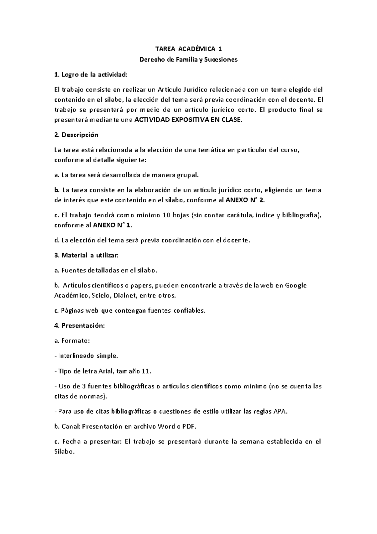 TA 1 Derecho DE Familia Y Sucesiones - TAREA ACAD.. 1 Derecho de Familia y Sucesiones Logro de ...