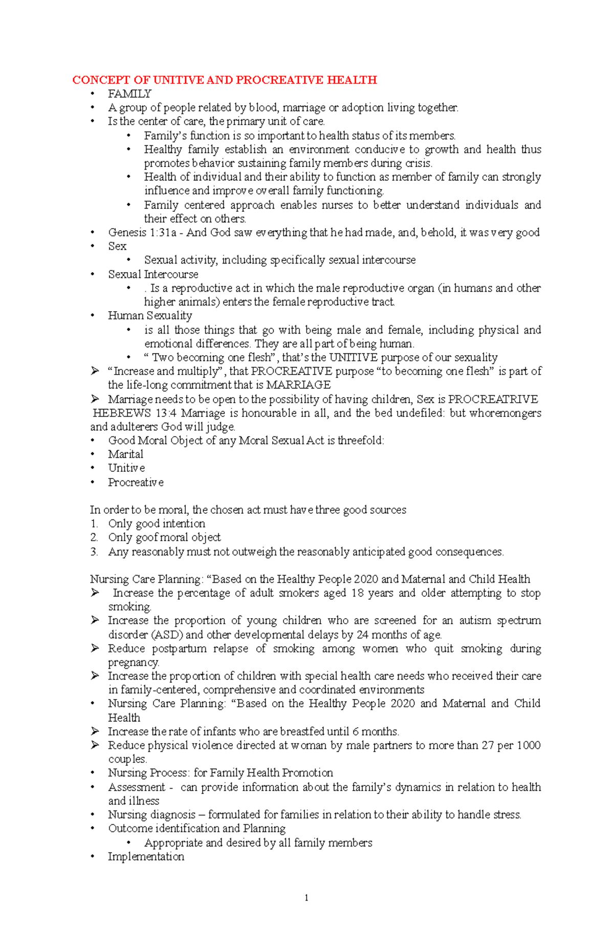 Week-2 - Ggs - CONCEPT OF UNITIVE AND PROCREATIVE HEALTH • FAMILY A ...