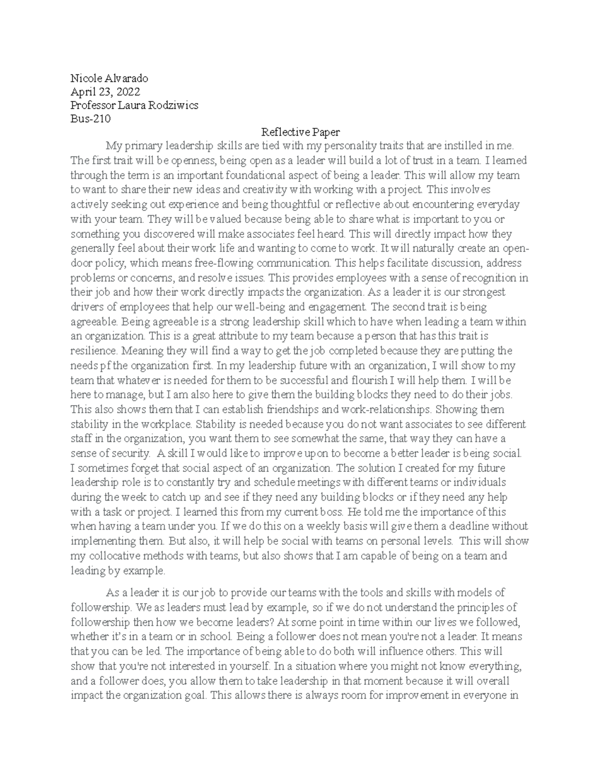 Project Two - This is one of the reflective papers for this course ...