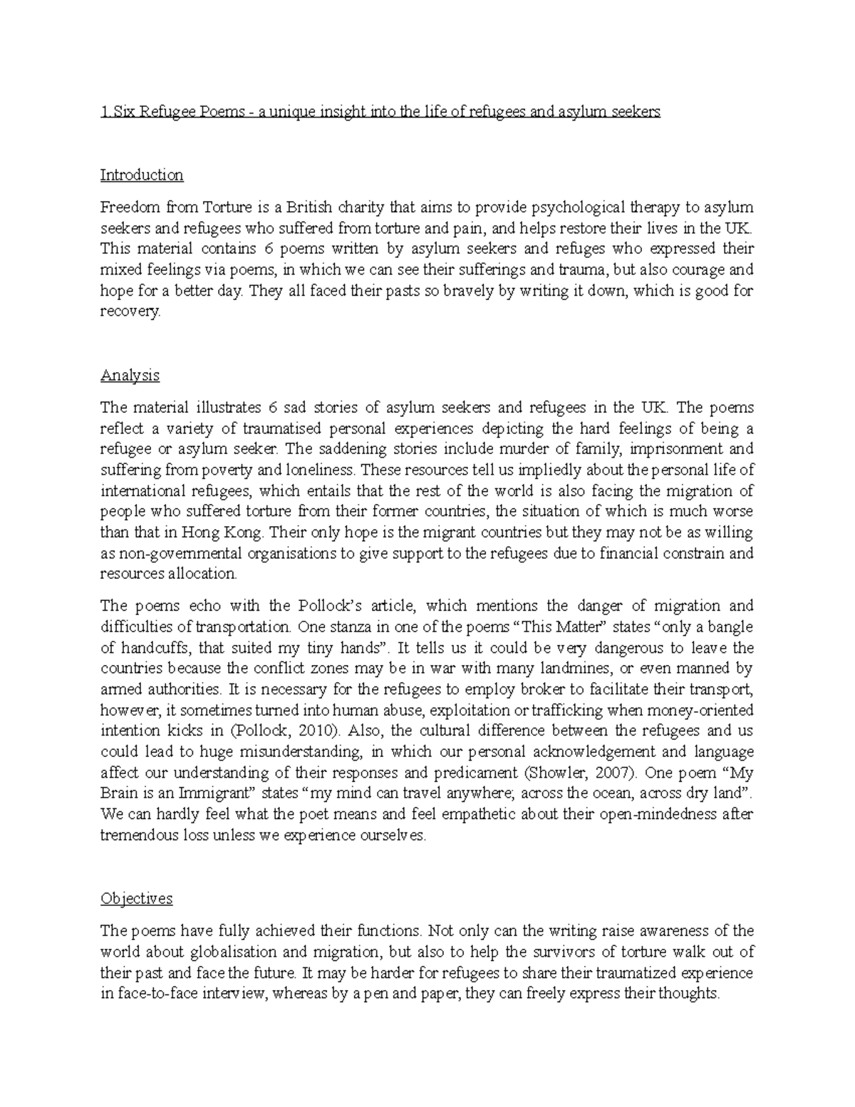 Visual assignment of a documentary - 1 Refugee Poems - a unique insight ...