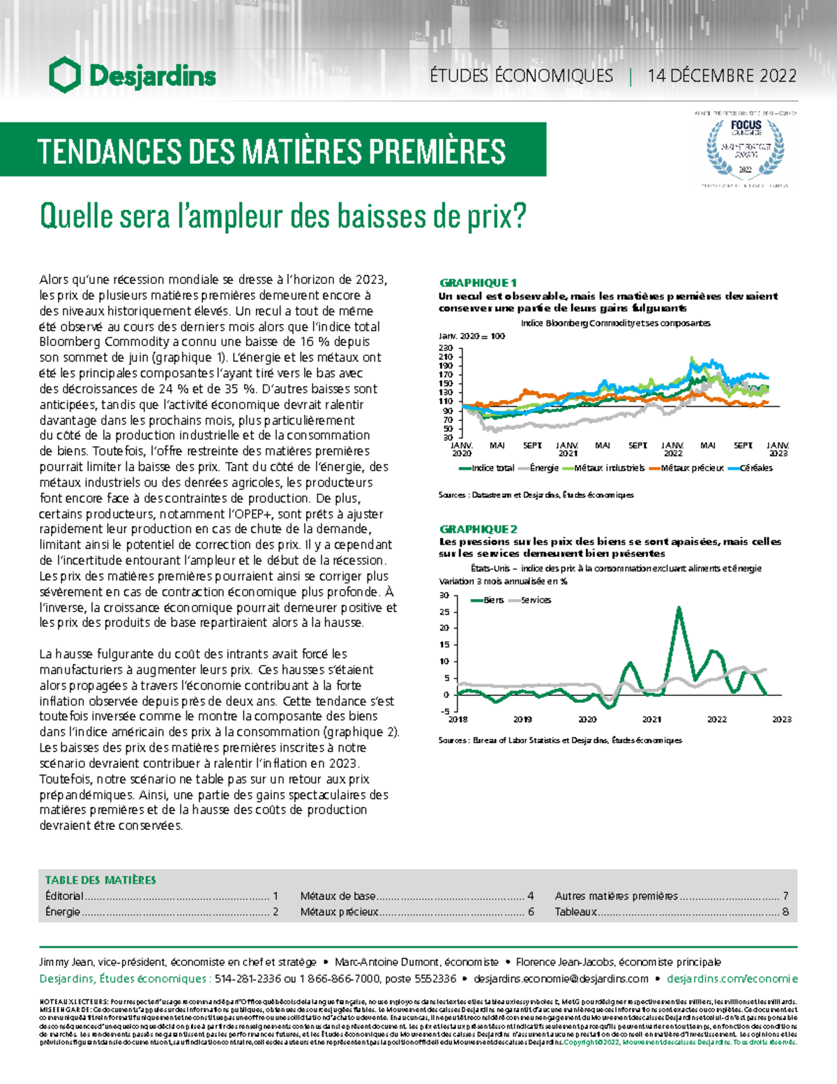 Tendances matieres premieres - TENDANCES DES MATIÈRES PREMIÈRES TABLE ...