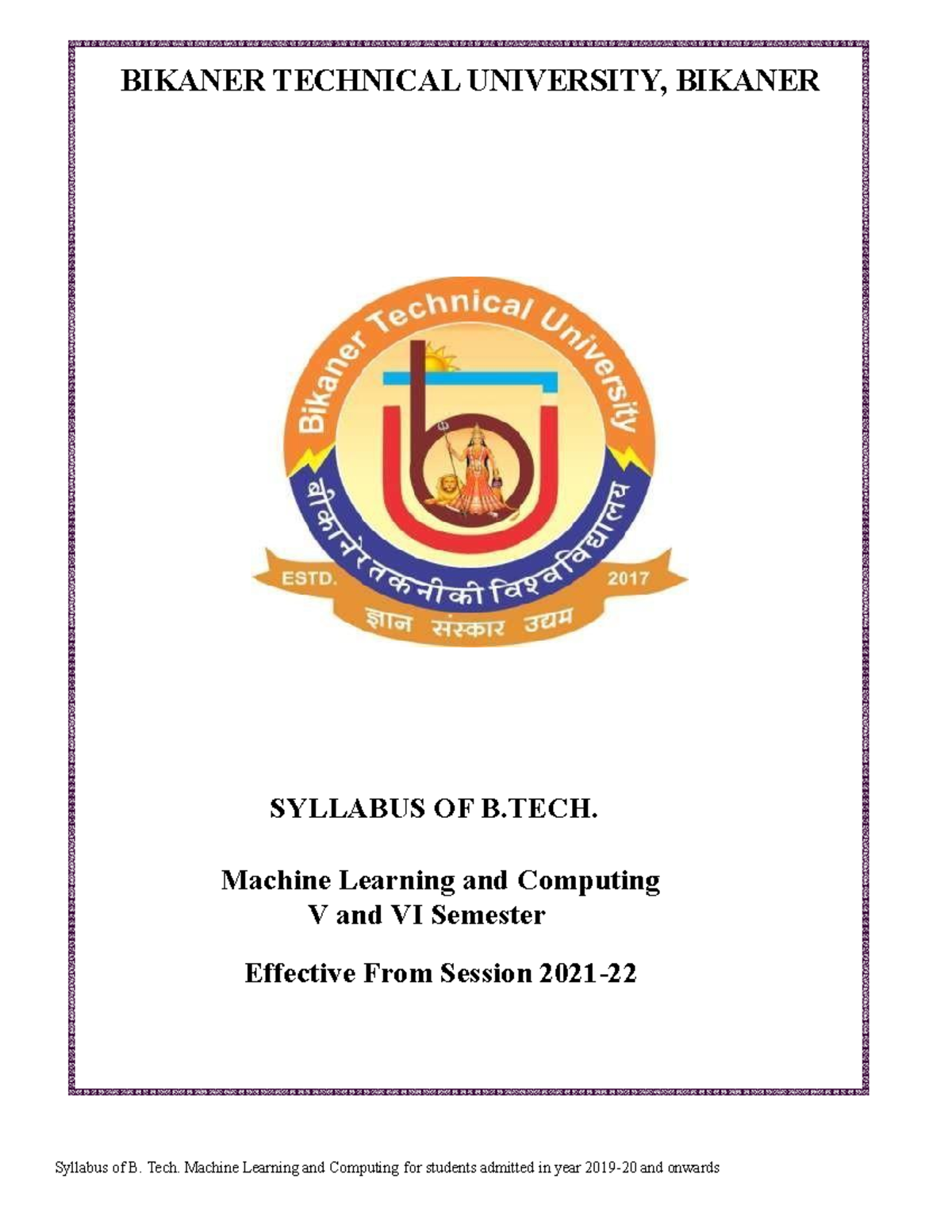 Syllabus MLC (2) - fds - SYLLABUS OF B. Machine Learning and Computing ...