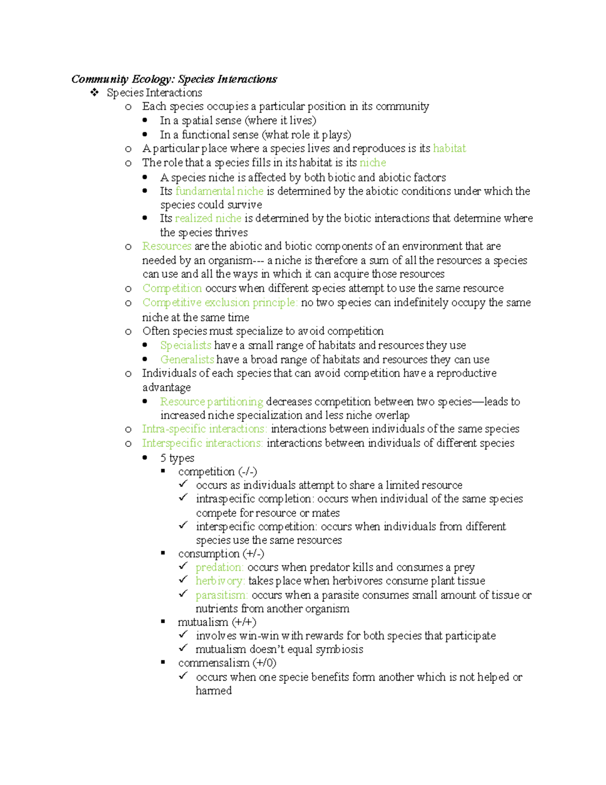 Bio Community Ecology - Lecture notes 1 - Community Ecology: Species ...