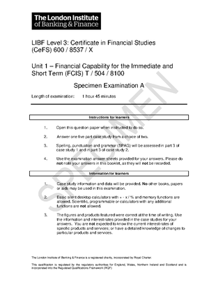 Ce FS Unit 1 Specimen Paper A Case Study - The London Institute of ...