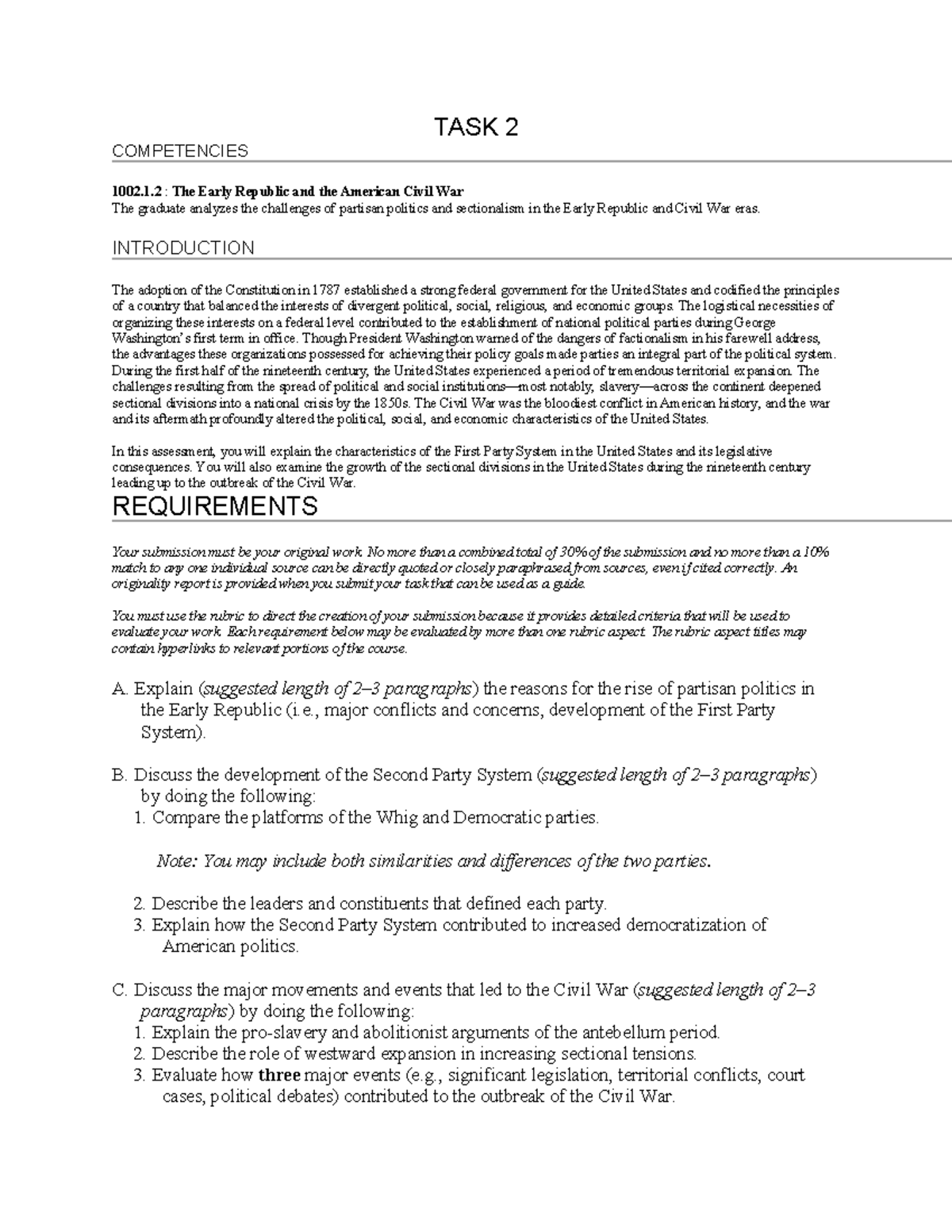 Task 2 instructions - TASK 2 COMPETENCIES 1002.1 : The Early Republic ...