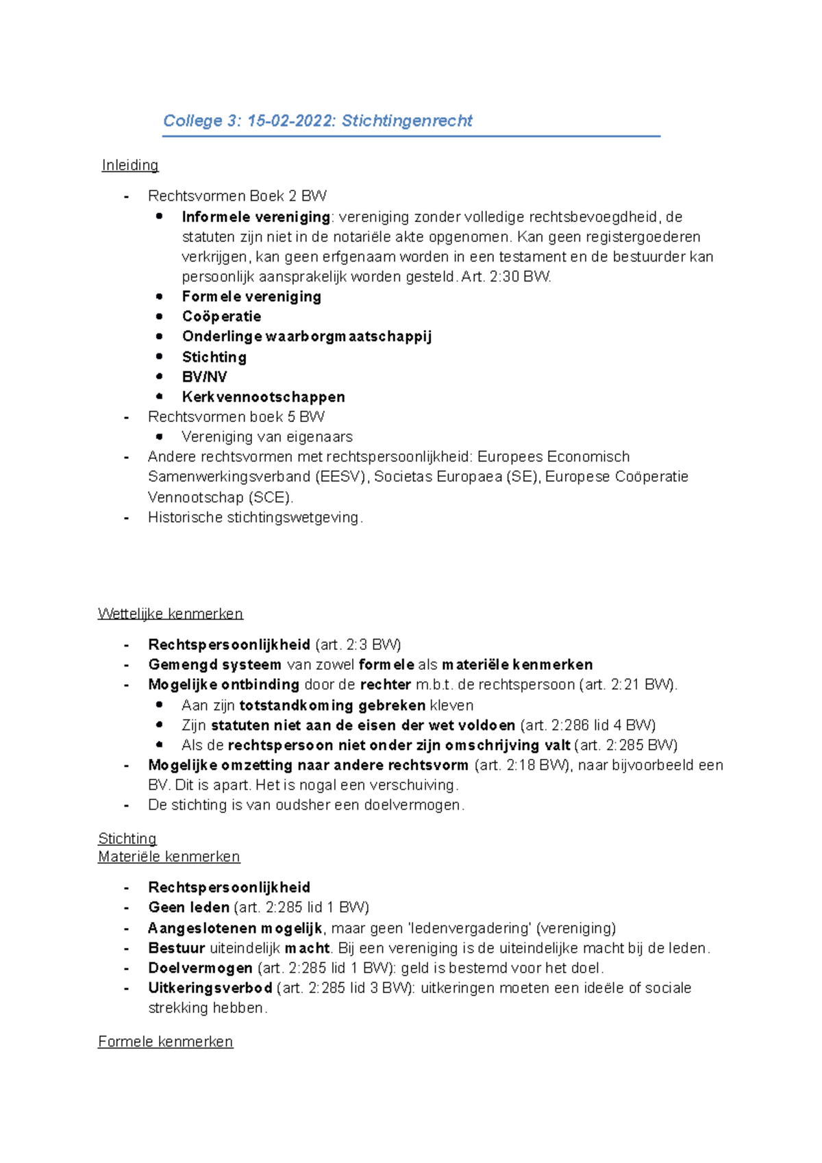 College 3 - College 3: 15-02-2022: Stichtingenrecht Inleiding ...