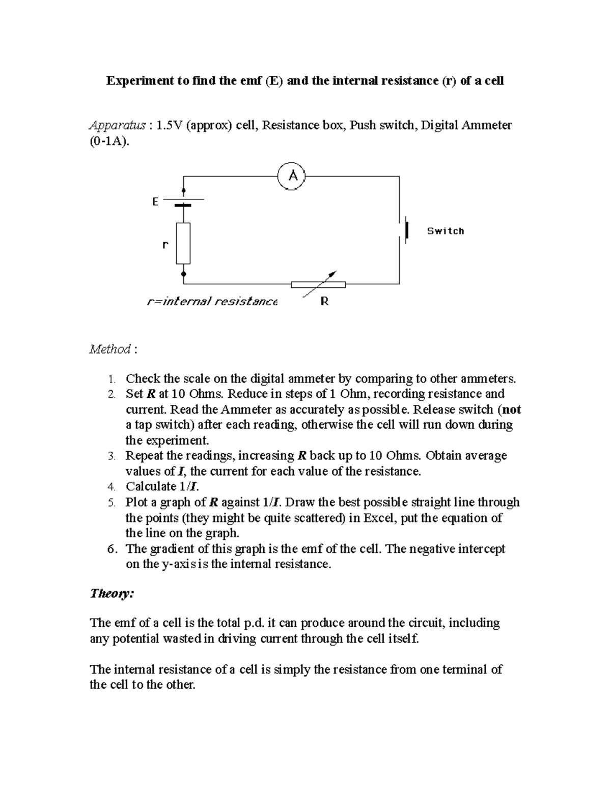 Lab212L6 07 - practical material - Experiment to find the emf (E) and ...