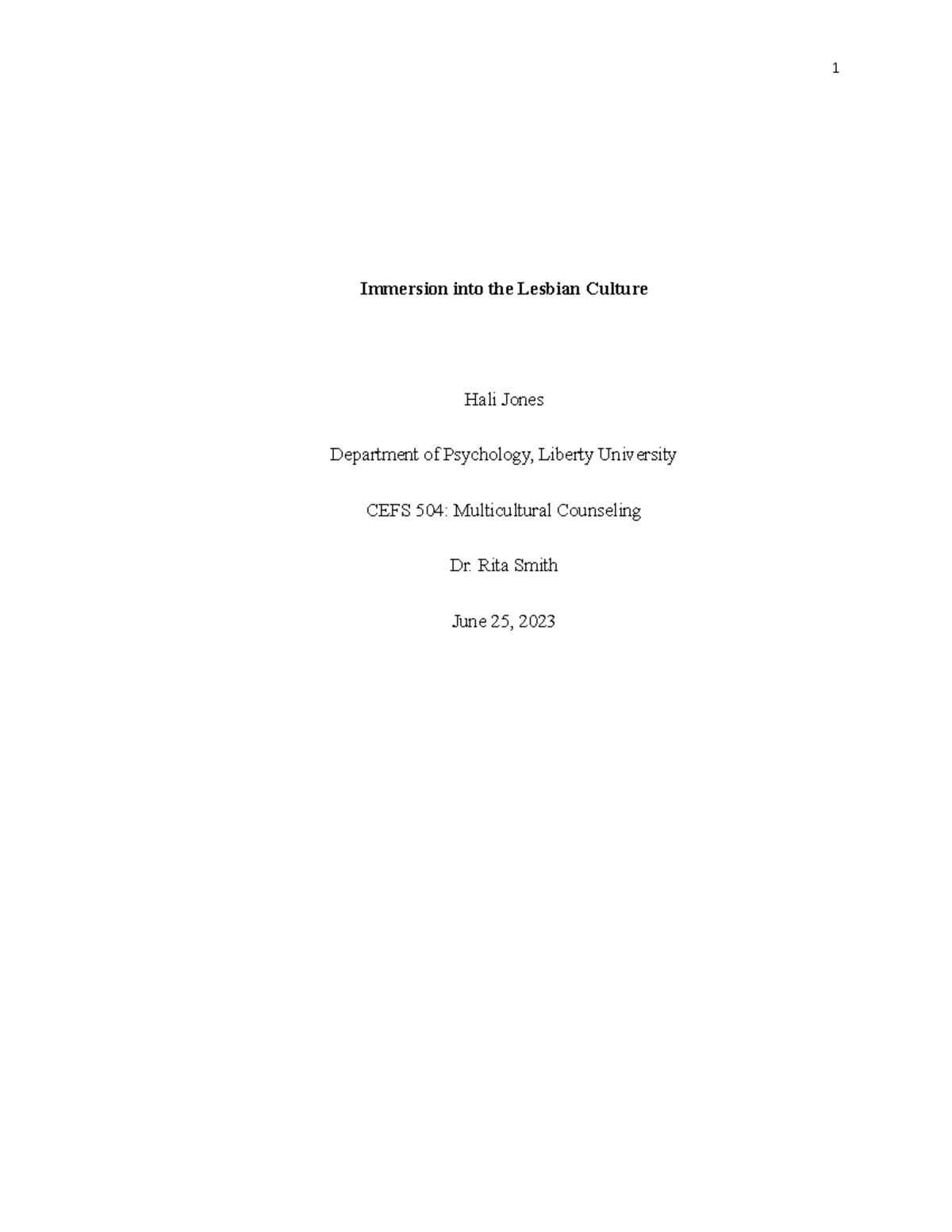 Immersion Paper - Immersion into the Lesbian Culture Hali Jones ...