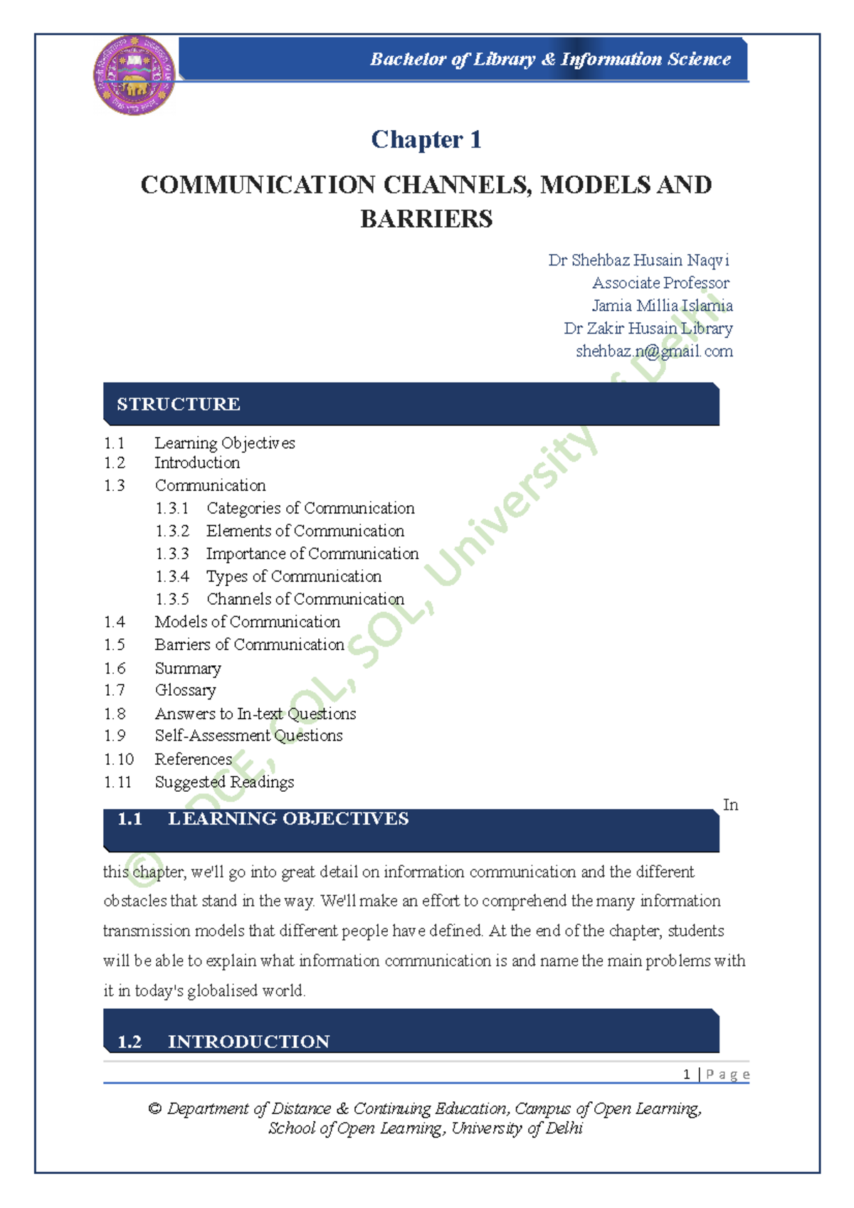 FB 101 Unit 4 Lesson 3 - Chapter 1 COMMUNICATION CHANNELS, MODELS AND ...
