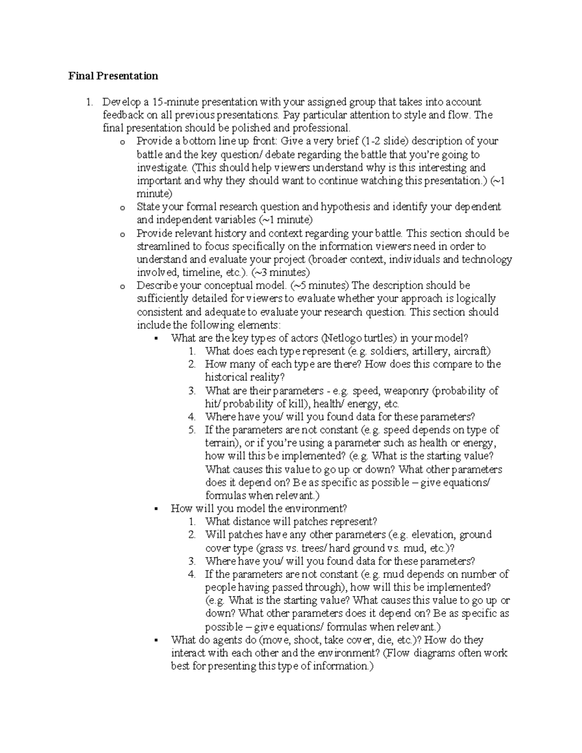 Final Presentation - lecture/HW - Final Presentation Develop a 15 ...