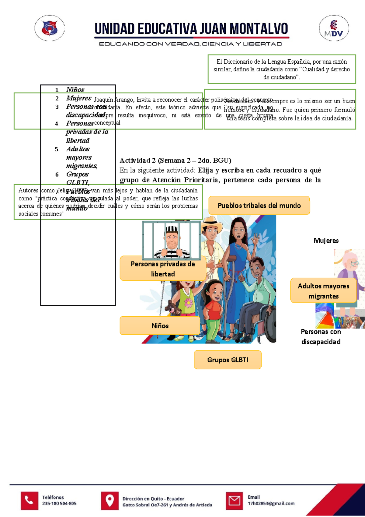 Tarea Ciudadania 2DO BGU U1-S1 - Actividad 2 (Semana 2 – 2do. BGU) En la siguiente actividad ...