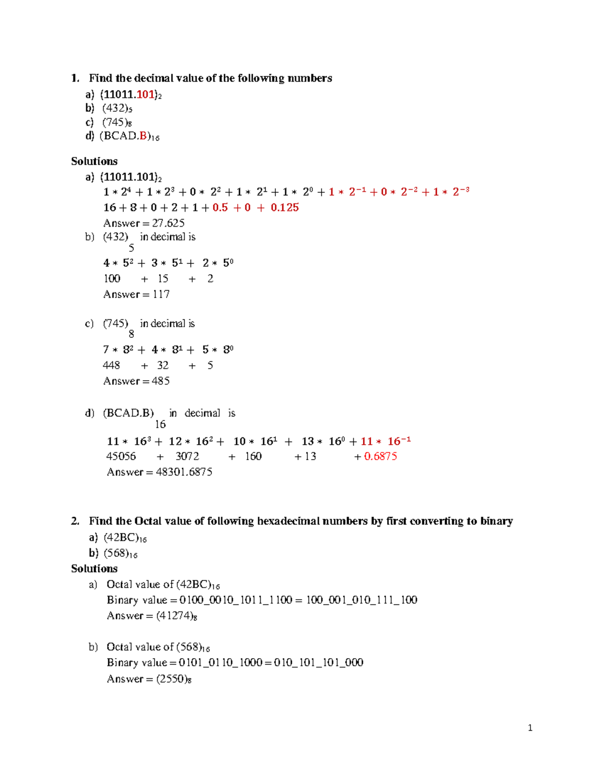 Tutorial 1 - Assignment-4-ITI1100 - Find the decimal value of the ...