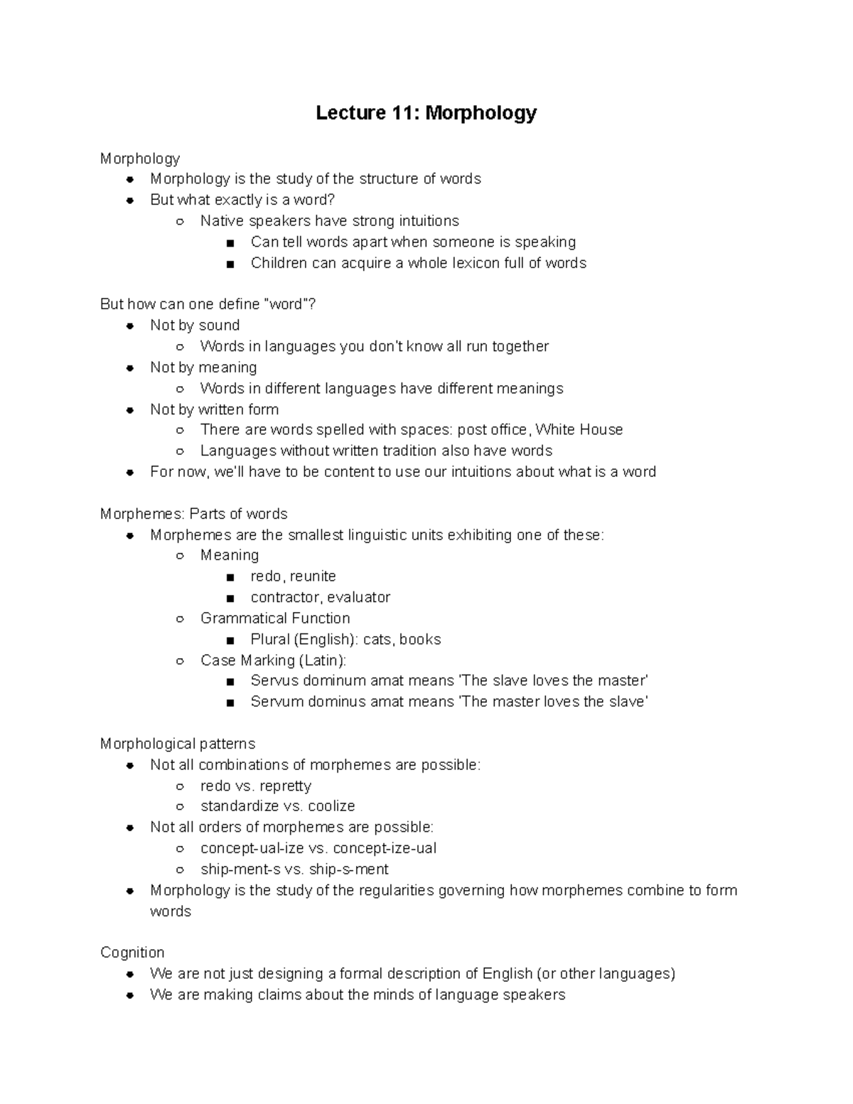 Intro to Linguistics (Jelena Krivokapić) Lecture 11: Morphology ...