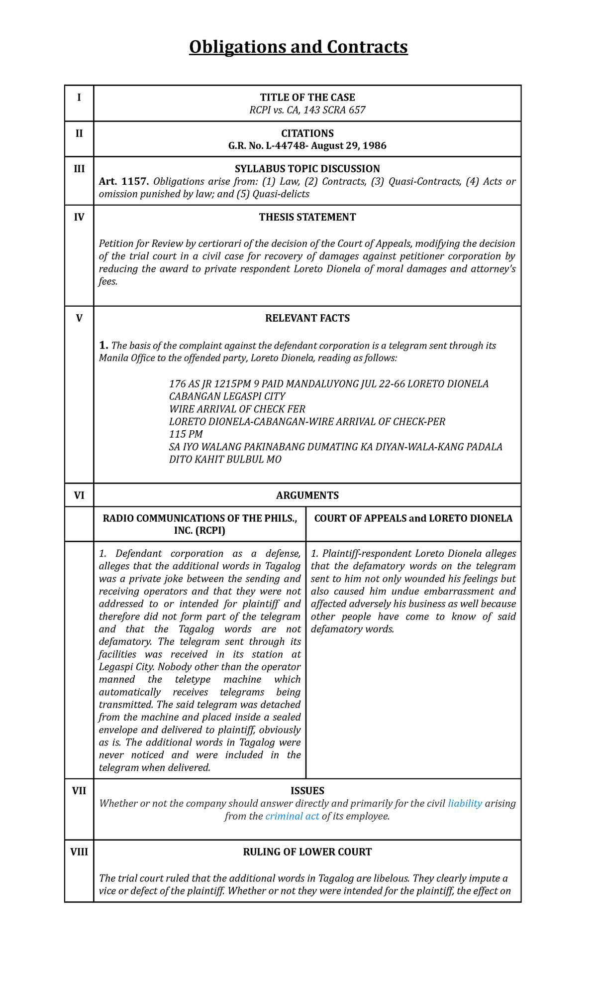 RCPI vs. CA, 143 SCRA 657 - Obligations and Contracts I TITLE OF THE ...