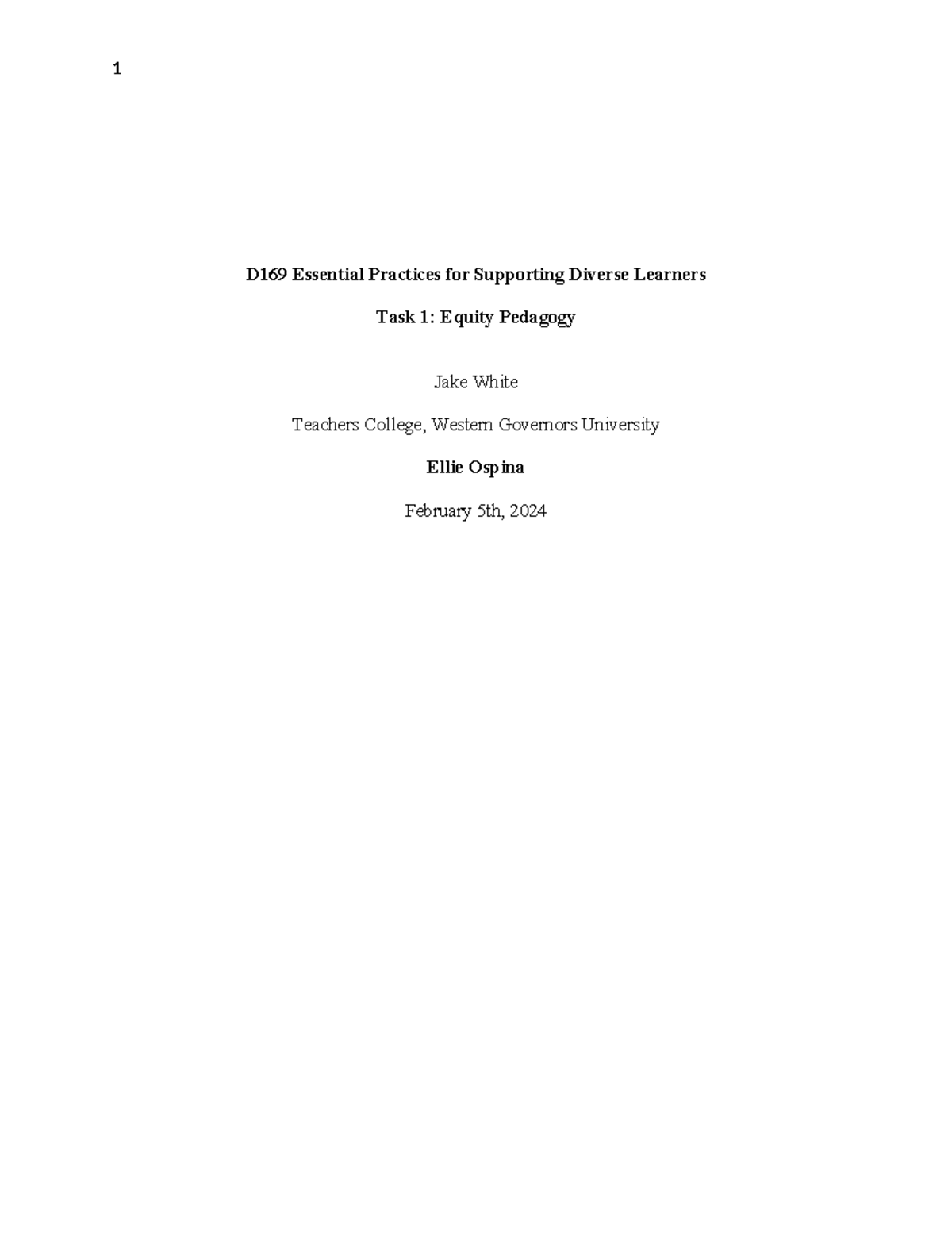 D307 Task 1 Take 1 - passed - D169 Essential Practices for Supporting ...